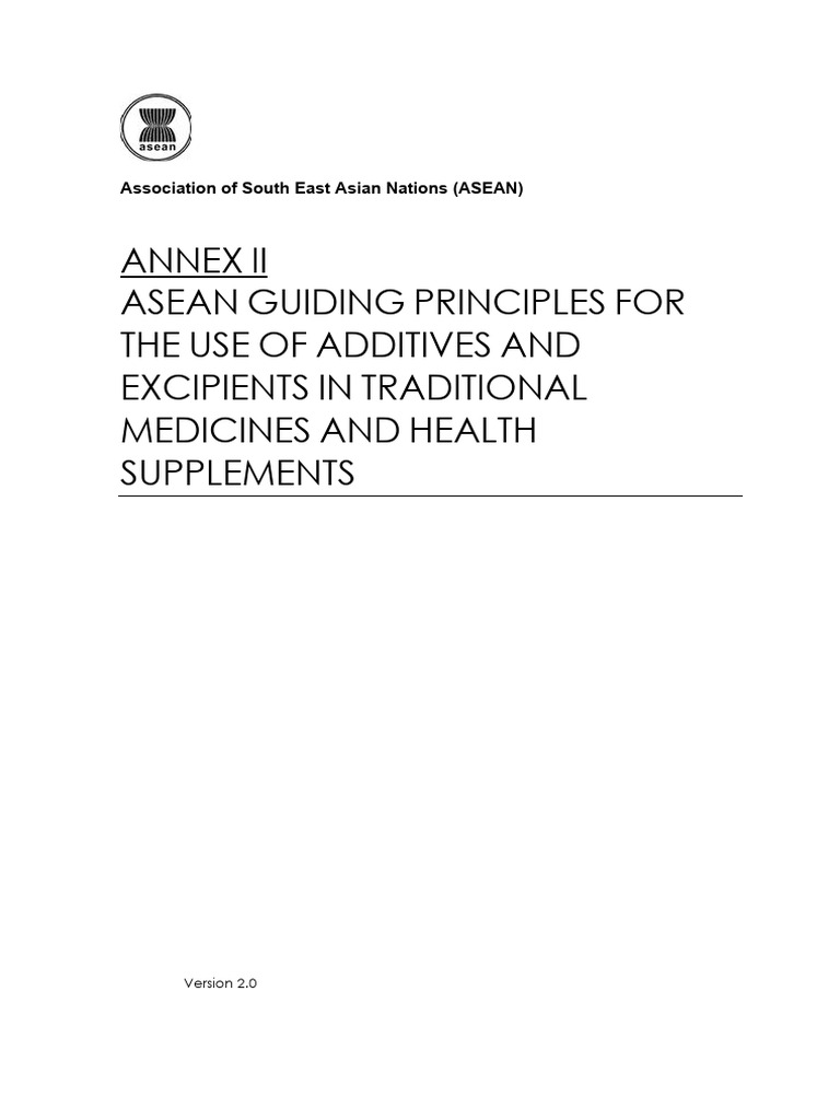 ANNEX II ASEAN GP For The Use of Additives and Excipients in TMHS | PDF