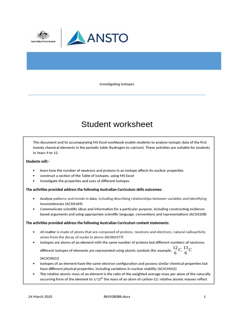 Investigating Isotopes-Student Worksheet | PDF | Atoms | Radioactive Decay