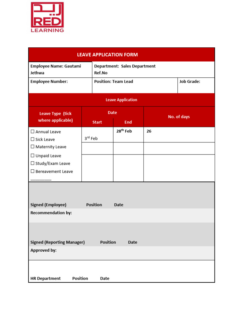 Leave Application Gautami | PDF