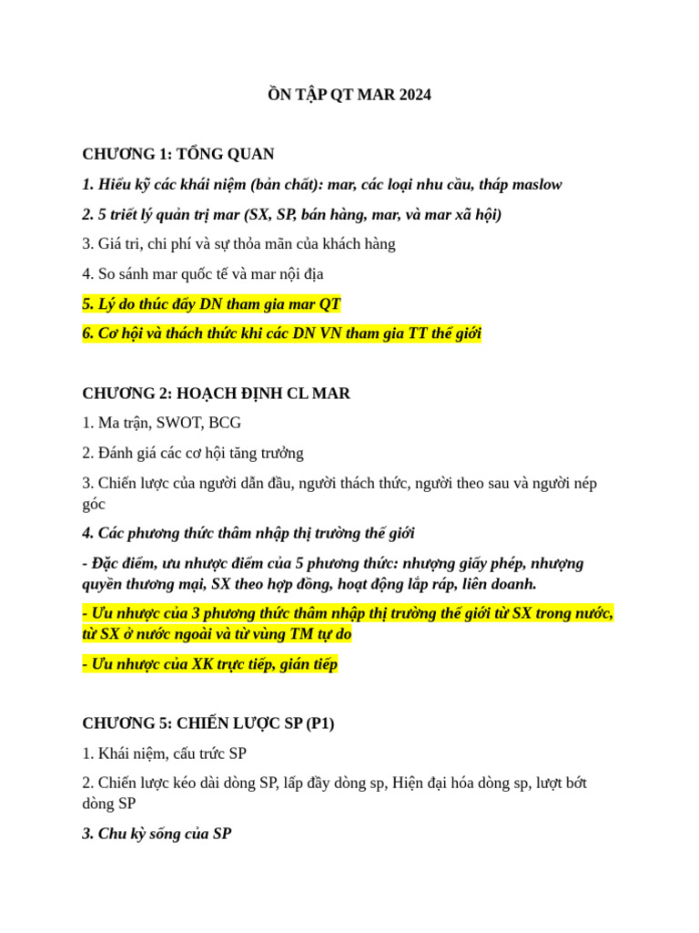 ÔN TẬP QT MAR 2024 | PDF