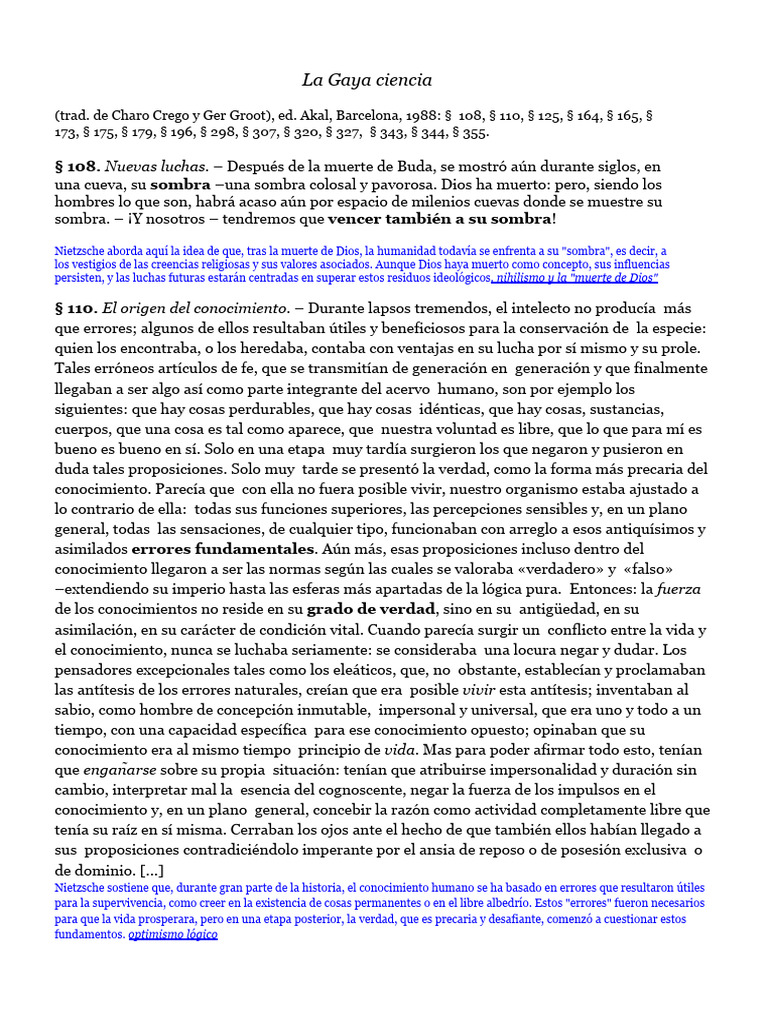 La Gaya Ciencia: Muerte de Dios y Conocimiento | PDF | Verdad ...