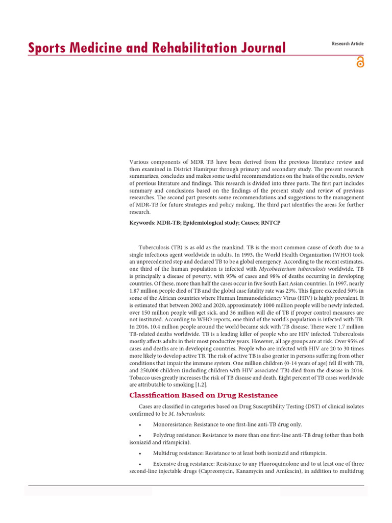 An Epidemiological Study On Causes of Multi Drug Resistant Tuberculosis ...