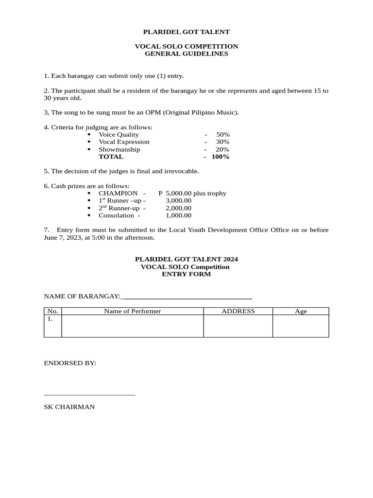 Vocal-Solo-Plaridel-Got-Talent | PDF