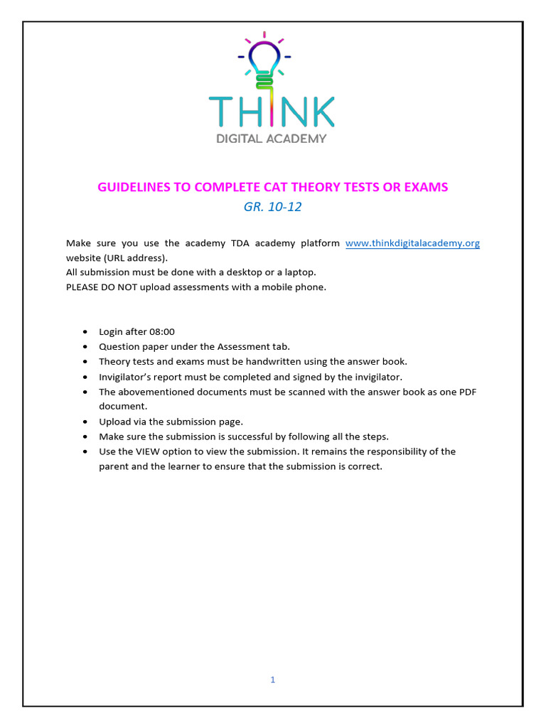 Guidelines To Complete Cat Theory Tests or Exams | PDF | Zip (File ...