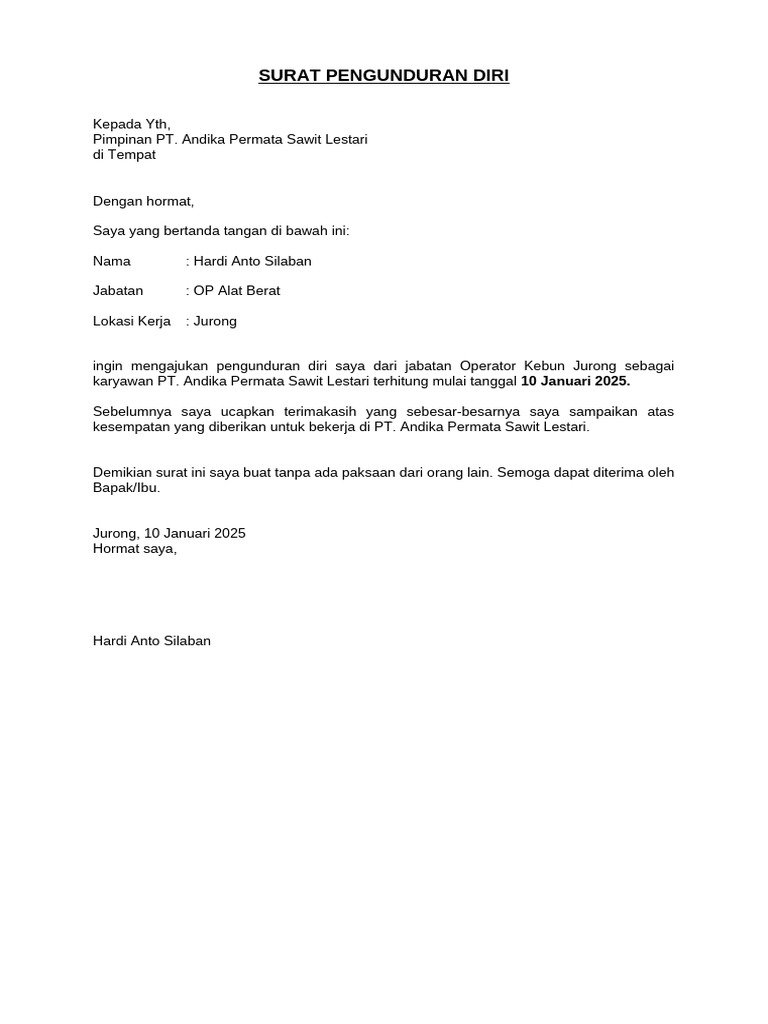 Surat Pengunduran Diri CTH | PDF