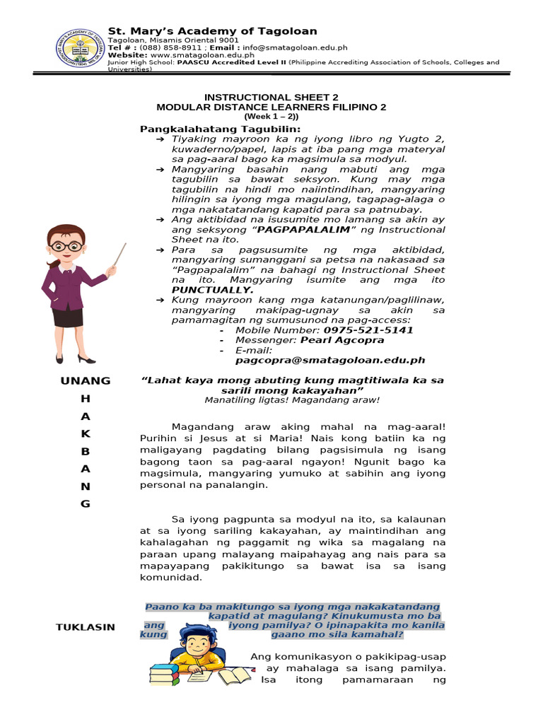 St. Mary's Academy of Tagoloan: Pangkalahatang Tagubilin | PDF