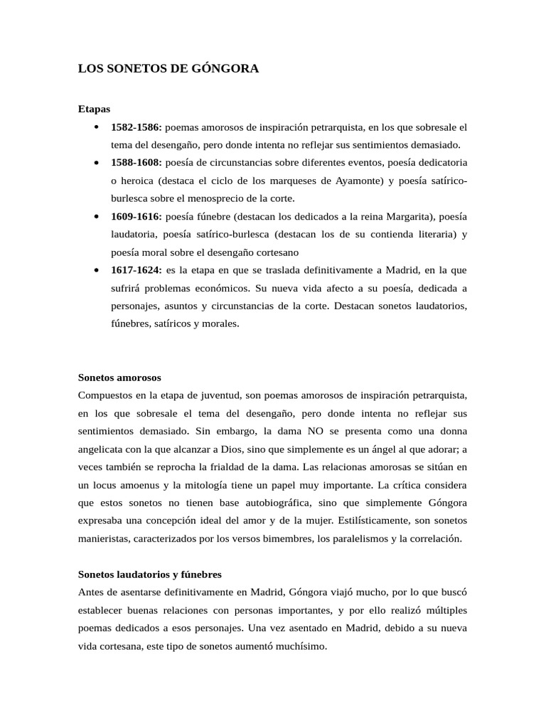 Sonetos de Góngora: Temas y Etapas | PDF | Sonetos