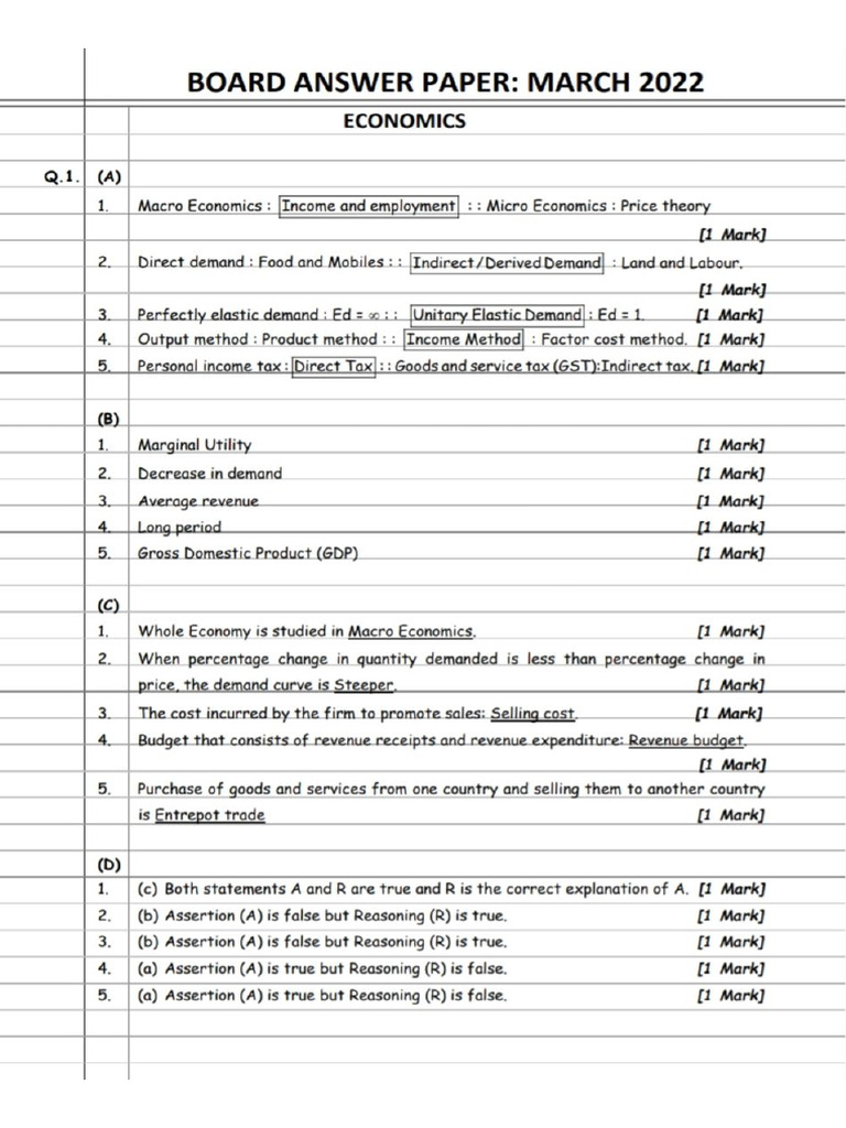 HSC Eco March 2022 Solution | PDF
