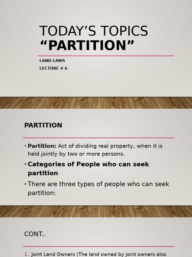 Lect 6 Partition 11032025 122427pm | PDF | Civil Law (Common Law) | Common Law