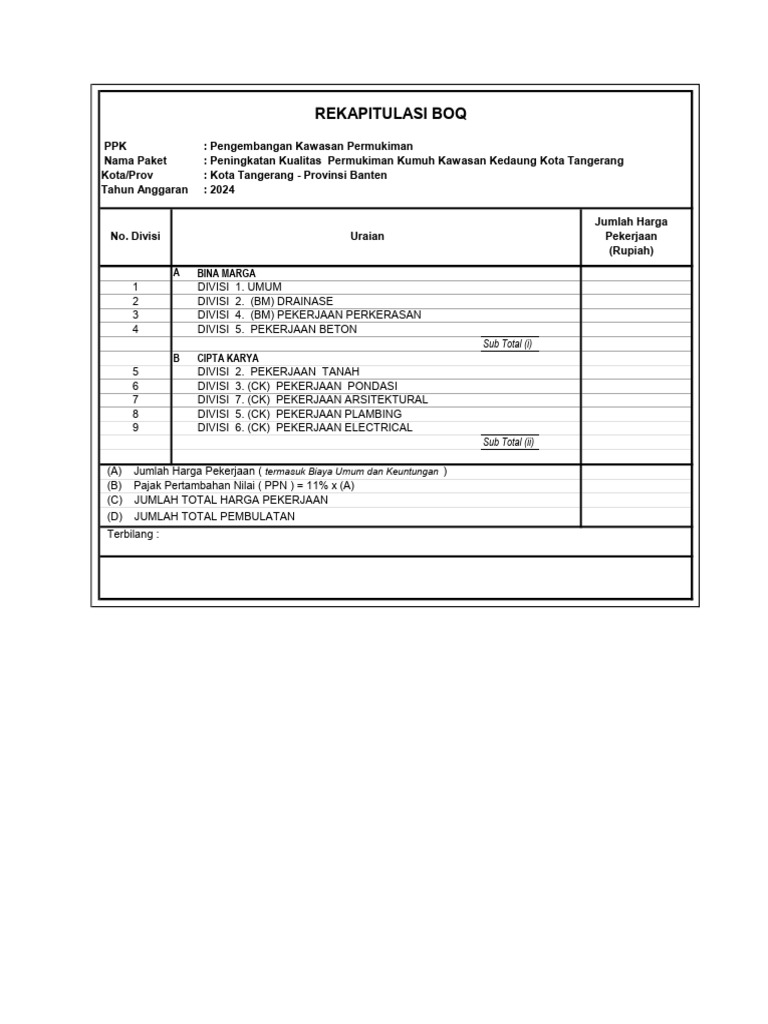 Rekap BOQ Kedaung 2TA 2024 | PDF