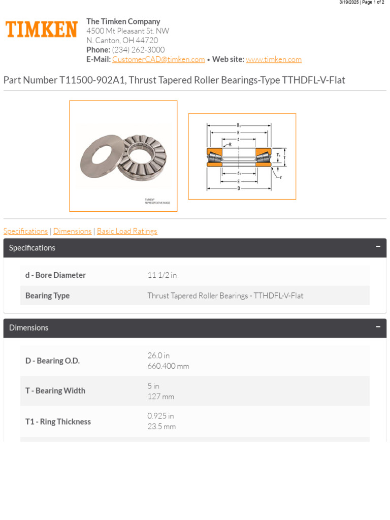 T11500 902A1 ThrustTaperedRollerBearings TypeTTHDFL V Flat | PDF | Mechanical Engineering