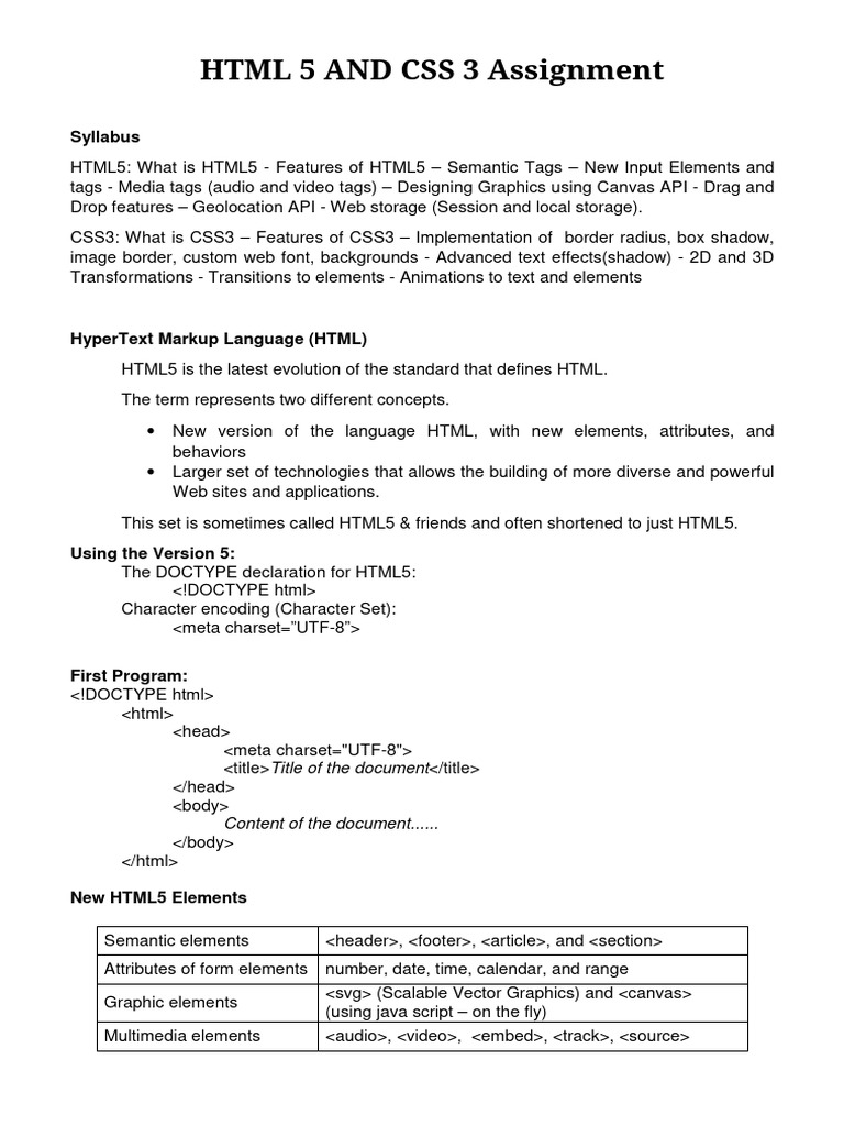 HTML and Css Assignment | PDF | Html | Html5