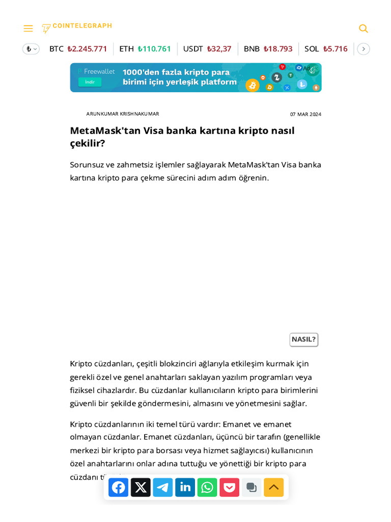 MetaMask'tan Visa Banka Kartına Kripto Nasıl Çekilir | PDF