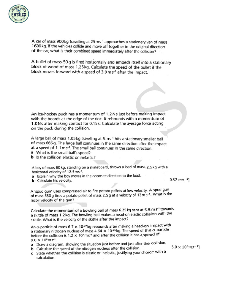 Unit 4 WS 1 A2 Work Sheet On Conservation of Momentum in 1 Dimension | PDF | Collision | Force