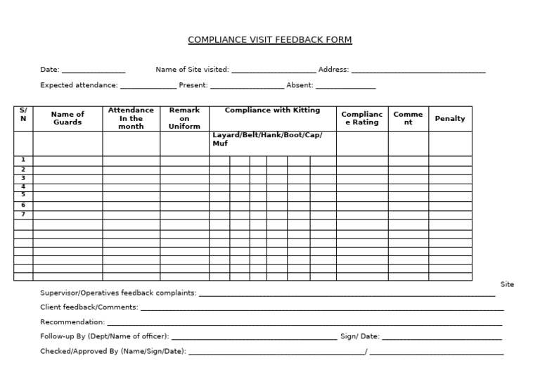 Compliance Visit Feedback Form | PDF