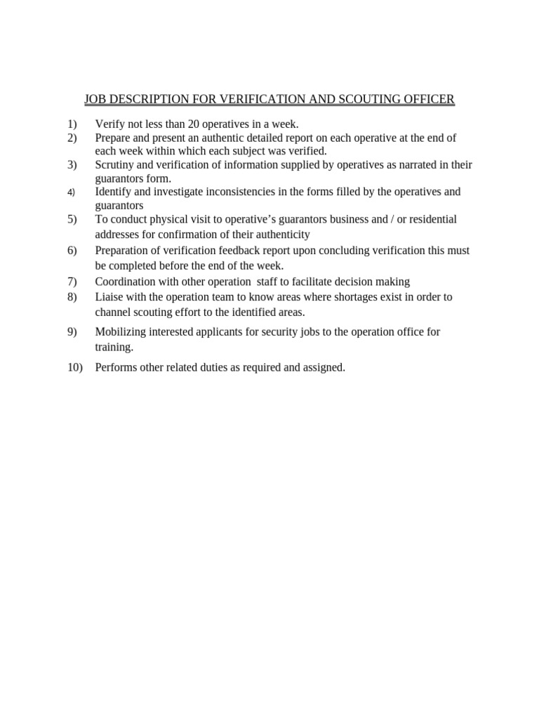 Verification and Scouting Officer Role | PDF