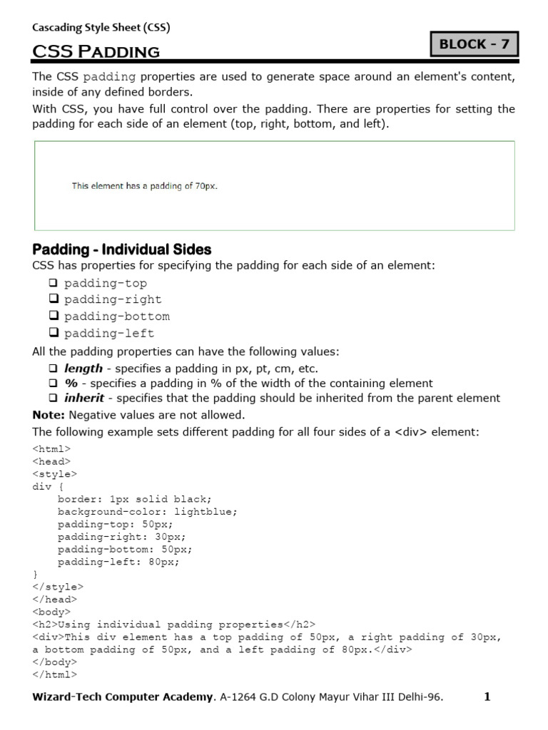 Unit - 7 CSS Padding | PDF