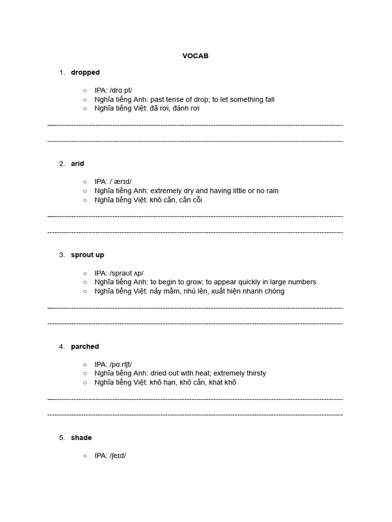 VOCAB Unit 6 - Stage 4 | PDF