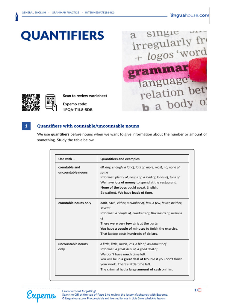 B2 Quantifiers Practice Exercises | PDF