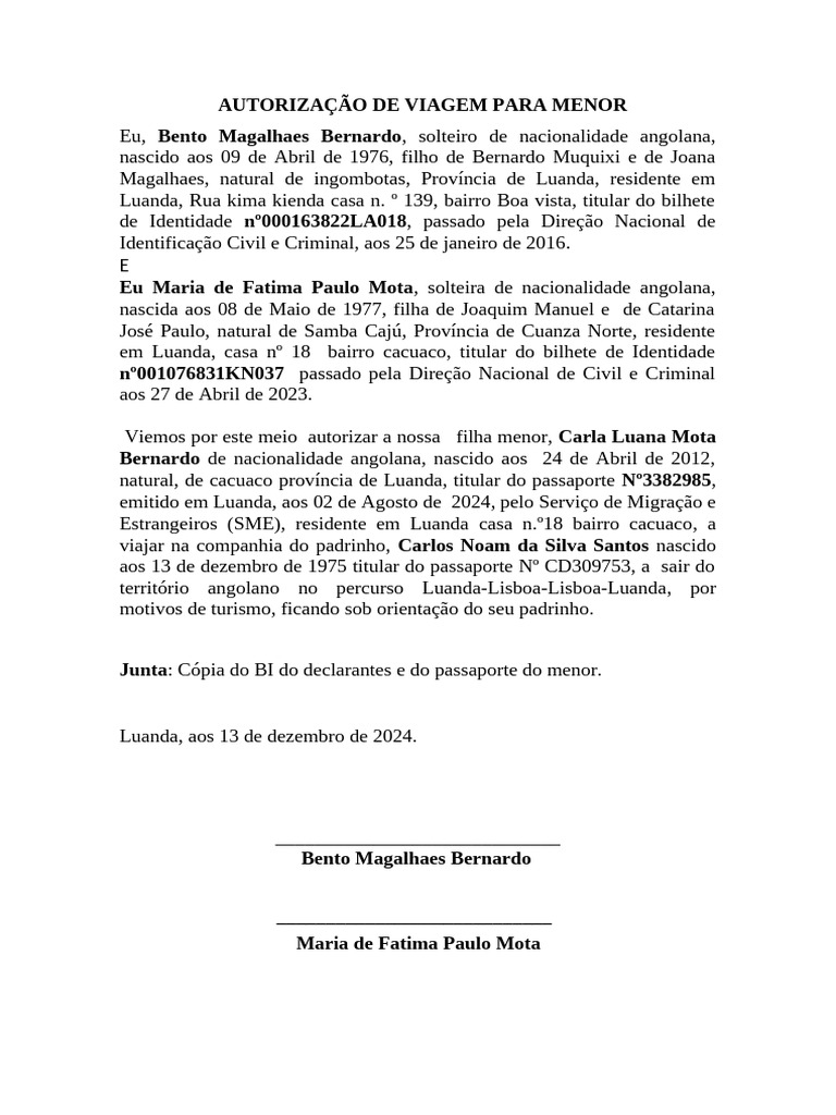 Fatima Mota Autorizaçao | PDF