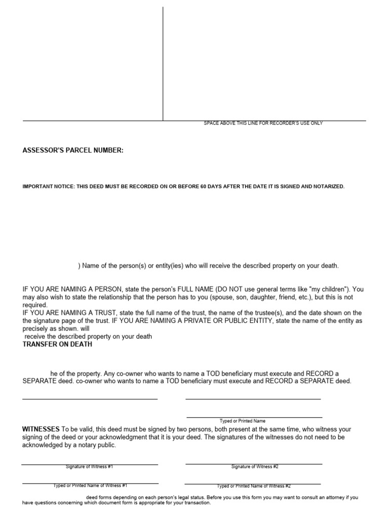 California TOD Deed Form Guide | PDF | Concurrent Estate | Deed
