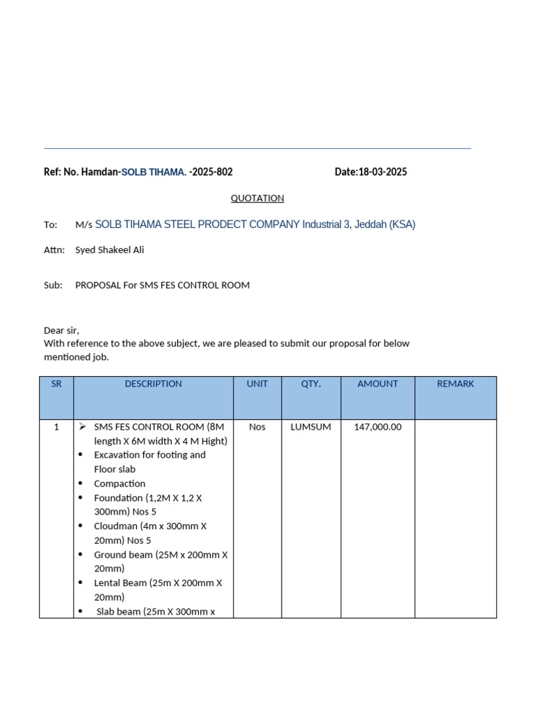 QUOTATION SMS FES ROOM | PDF | Concrete | Civil Engineering