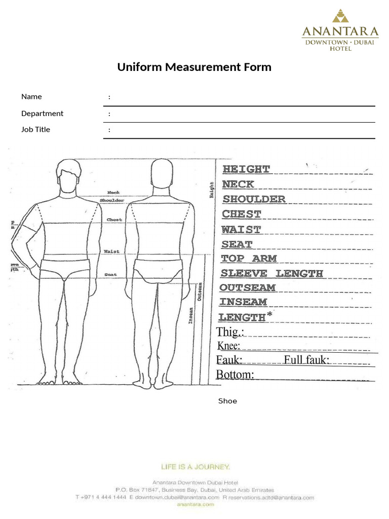 Uniform Measurement Form - Male | PDF