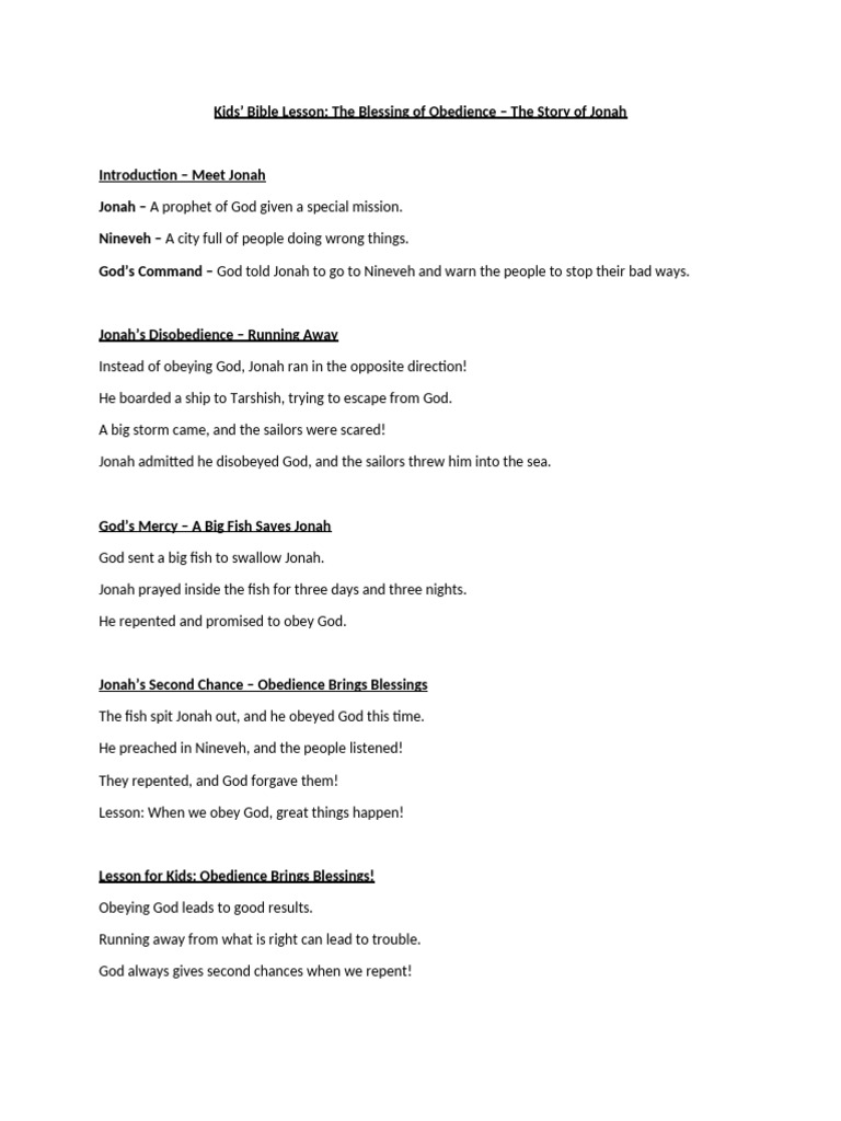 Jonah's Lesson on Obedience for Kids | PDF