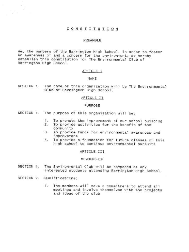 Environmental Club Constitution | PDF