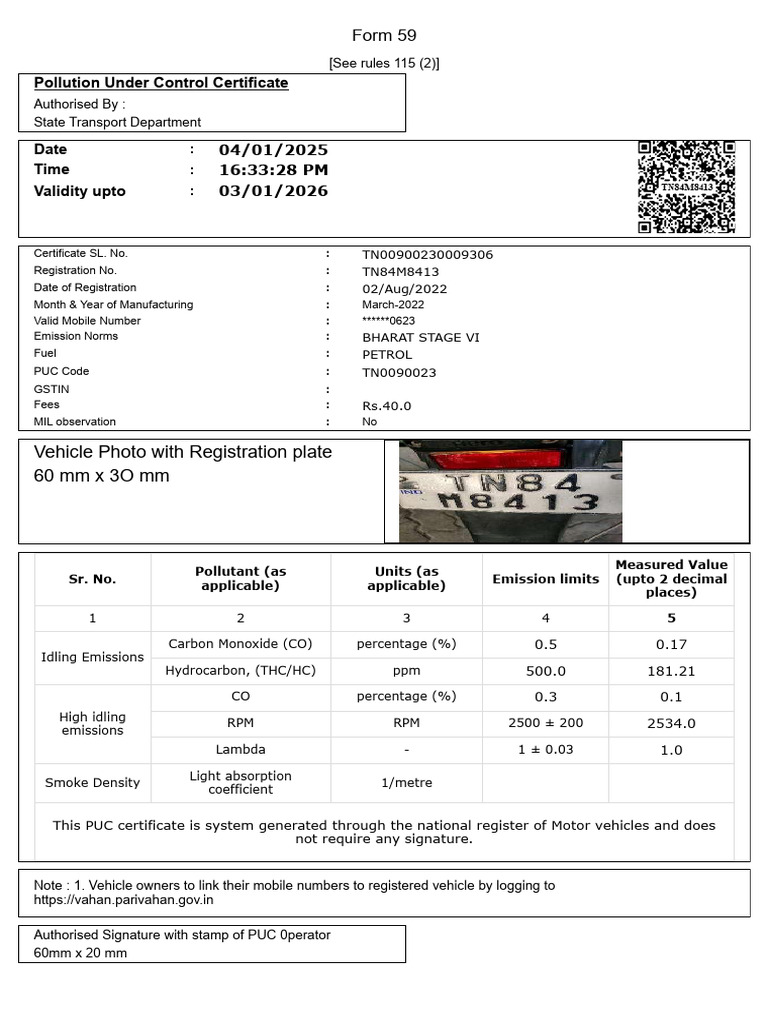 Pollution Under Control Certificate 2025 | PDF | Exhaust Gas | Atmosphere Of Earth