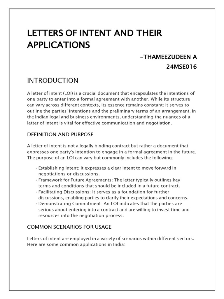Understanding Letters of Intent and Their Applications | PDF ...