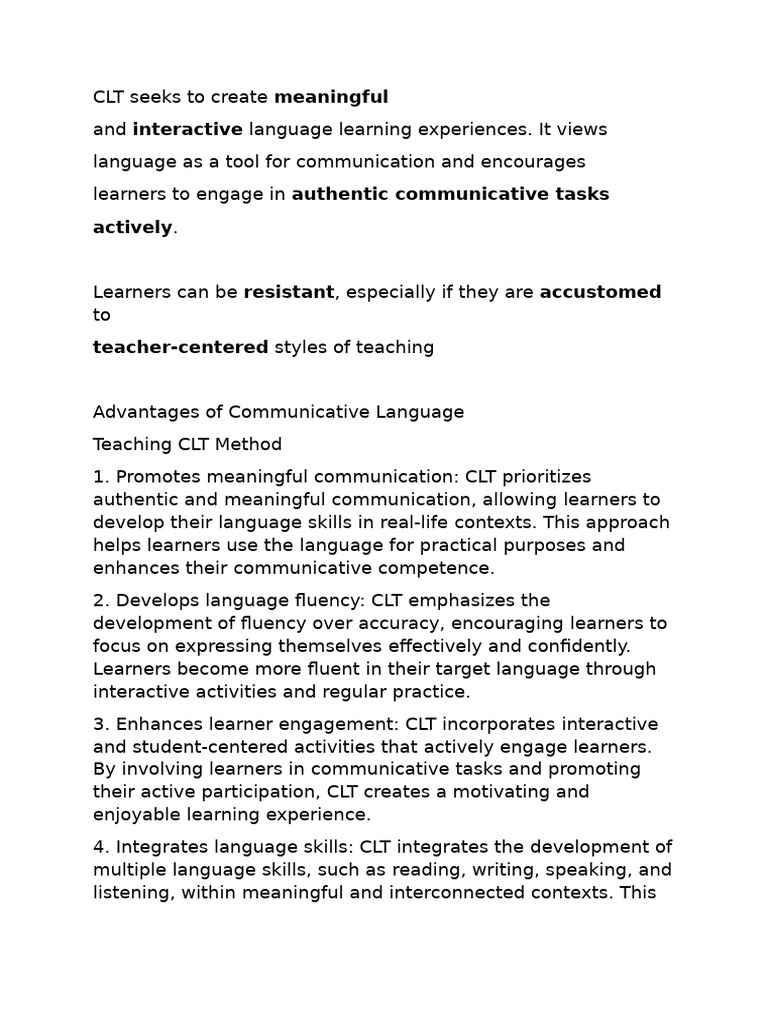 CLT Seeks To Create Meaningful | PDF | Learning | Fluency