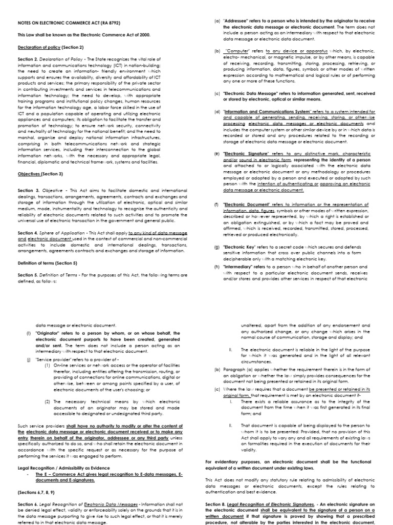 (Print) Notes On Electronic Commerce Act (RA NO. 8792) | PDF ...