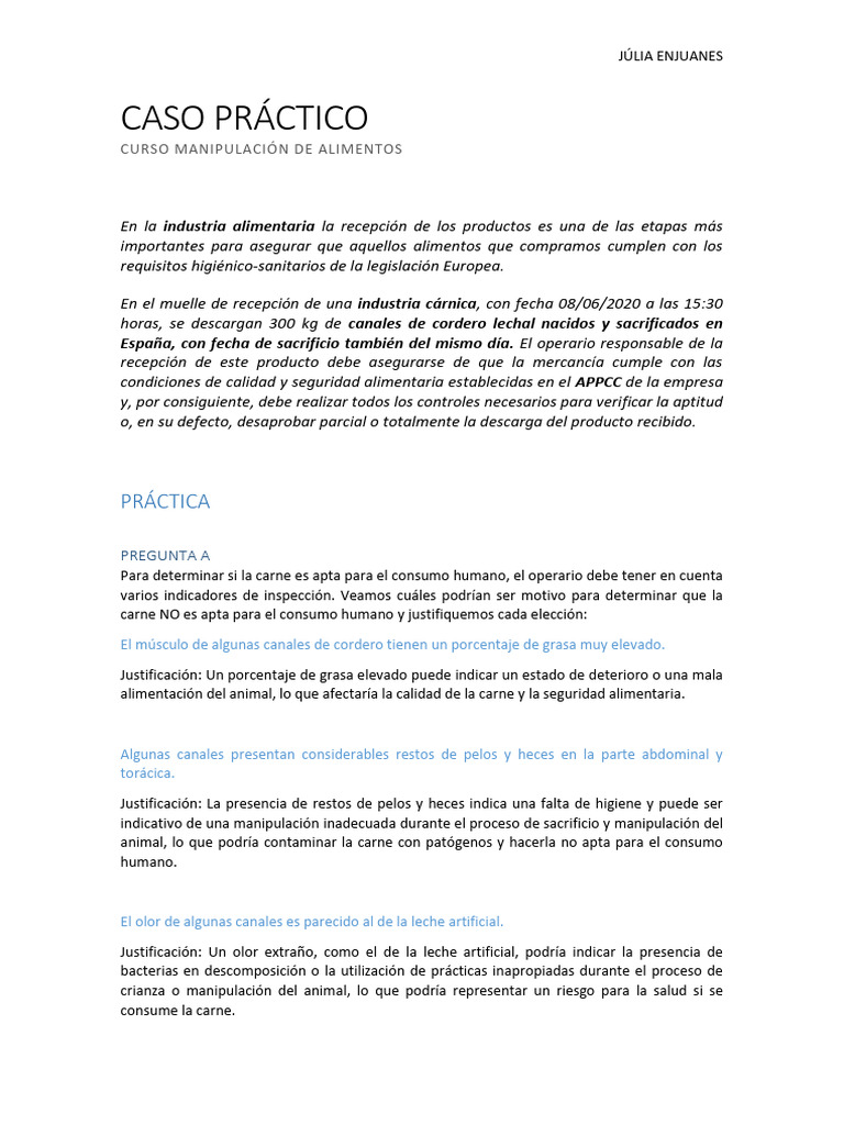 Cas Pràctic | PDF | Carne | Seguridad alimenticia