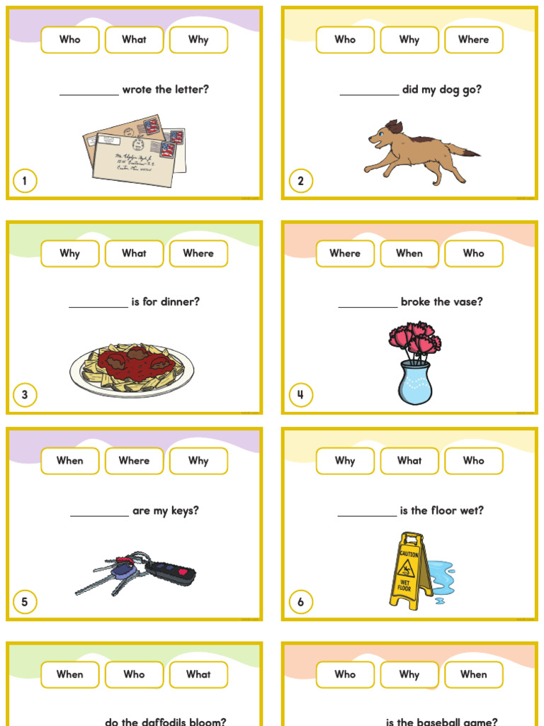 color Who, What, Where, When, Why Activity Cards | PDF