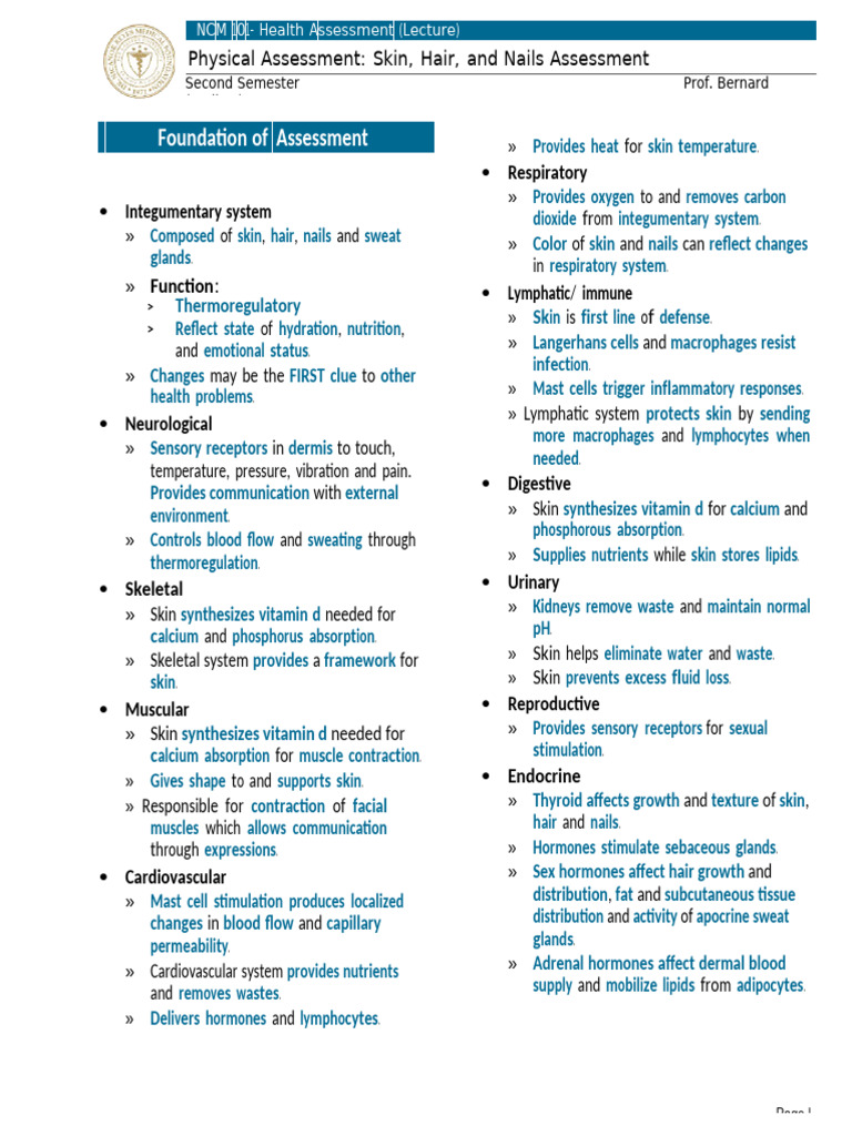 (Midterms) NCM 101 Health Assessment Lecturez | PDF | Skin ...