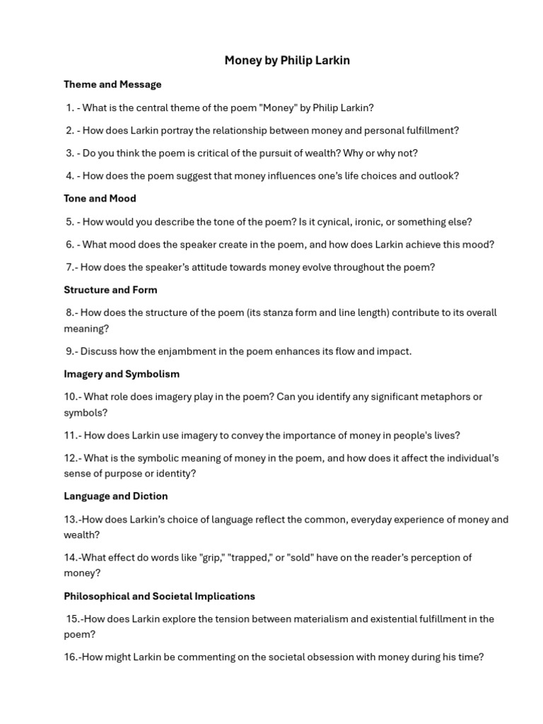 Money by Philip Larkin | PDF