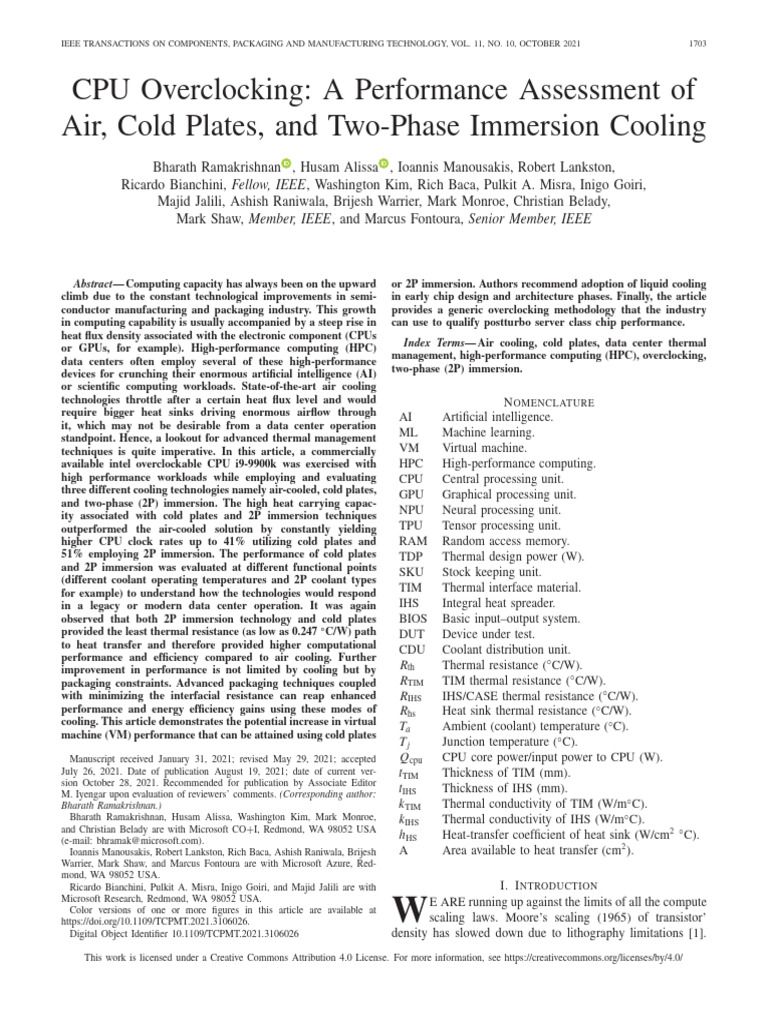 CPU Overclocking A Performance Assessment of Air Cold Plates and Two ...