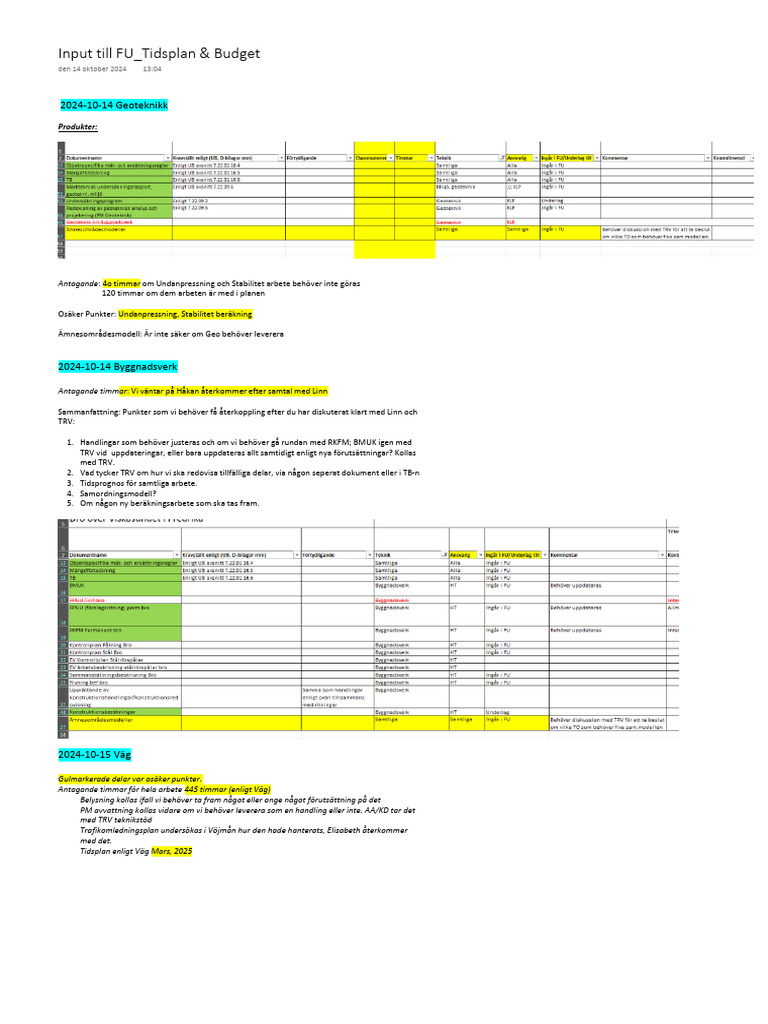 Input Till FU - Tidsplan & Budget | PDF