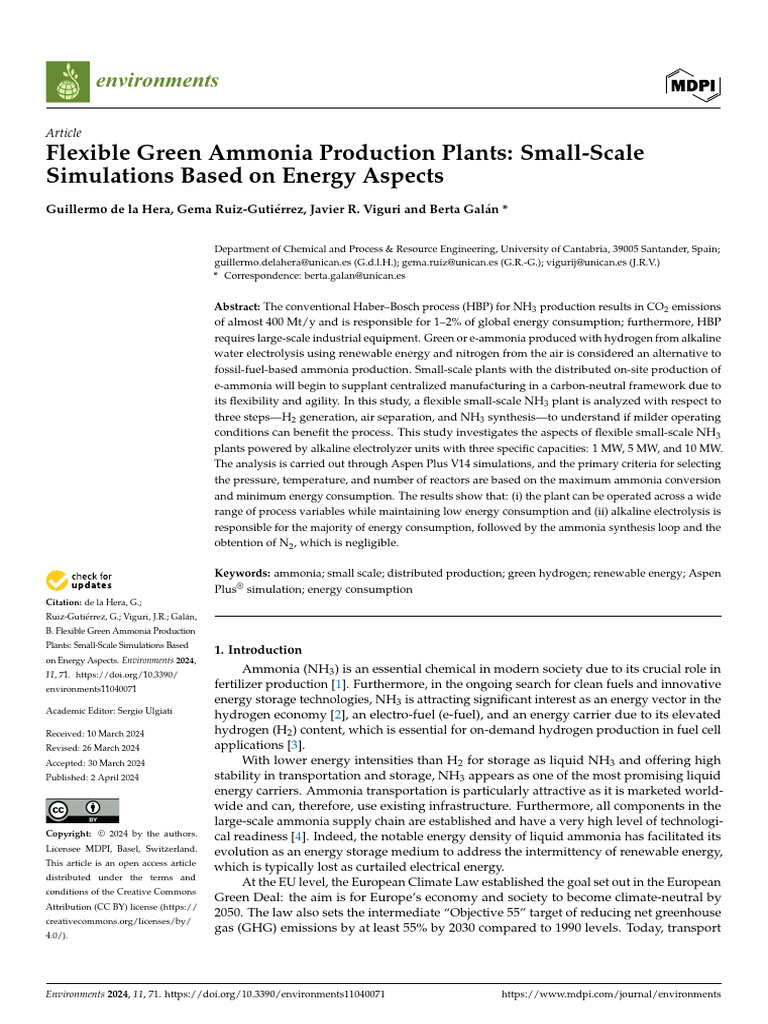 Flexible Green Ammonia Production Plants Small-Scale Simulations Based ...