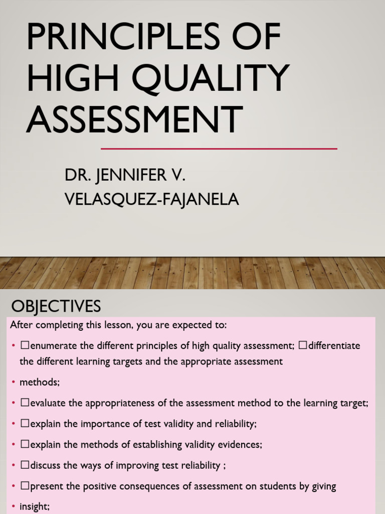 Chapter II Principles of High Quality Assessment | PDF | Educational Assessment | Validity ...