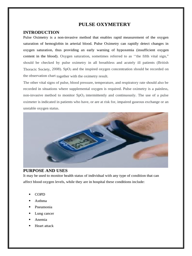8pulse Oximatery Assignment | PDF | Medical Specialties | Clinical Medicine