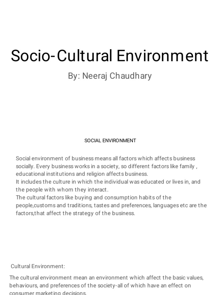 Understanding Socio-Cultural Environment | PDF | Corporate Social ...