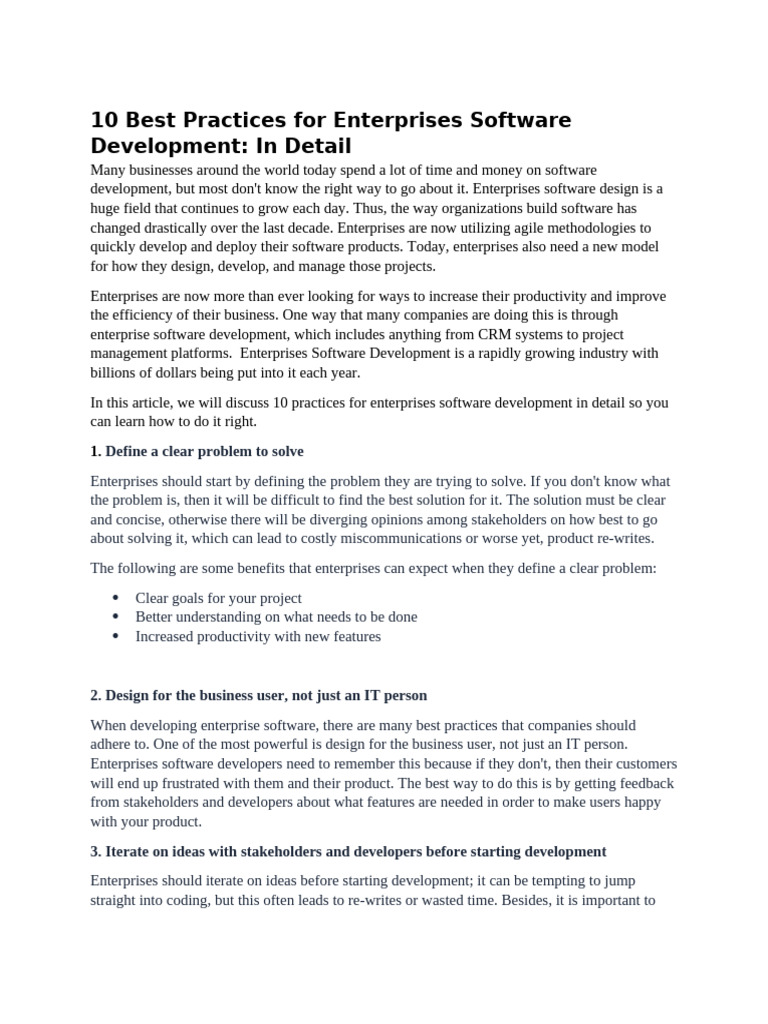 10 Best Practices for Enterprises Software Development | PDF | Software Development | Software