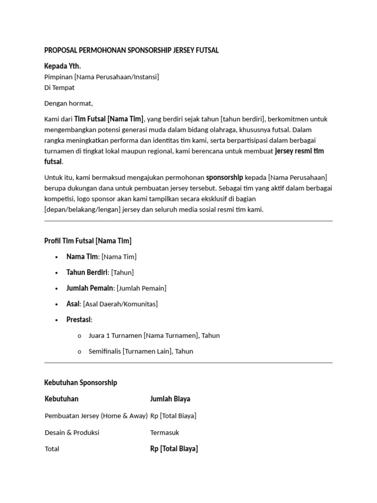 Proposal Sponsorship Jersey Futsal | PDF