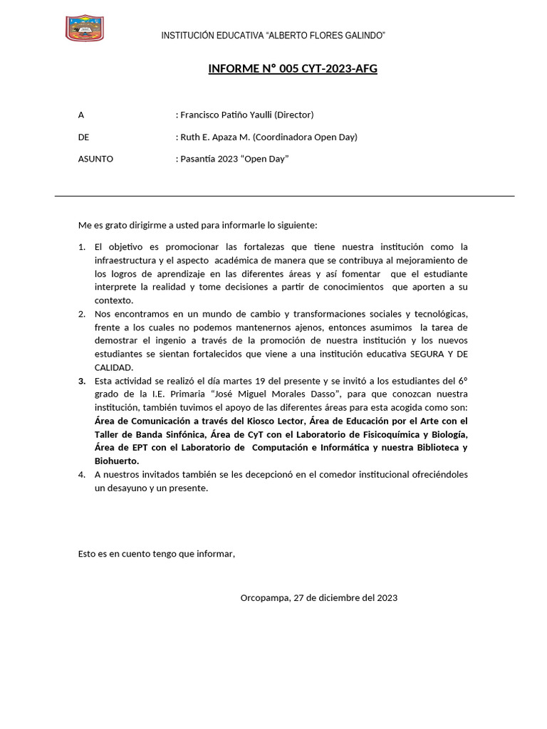 Informe de Cyt Pasantia | PDF