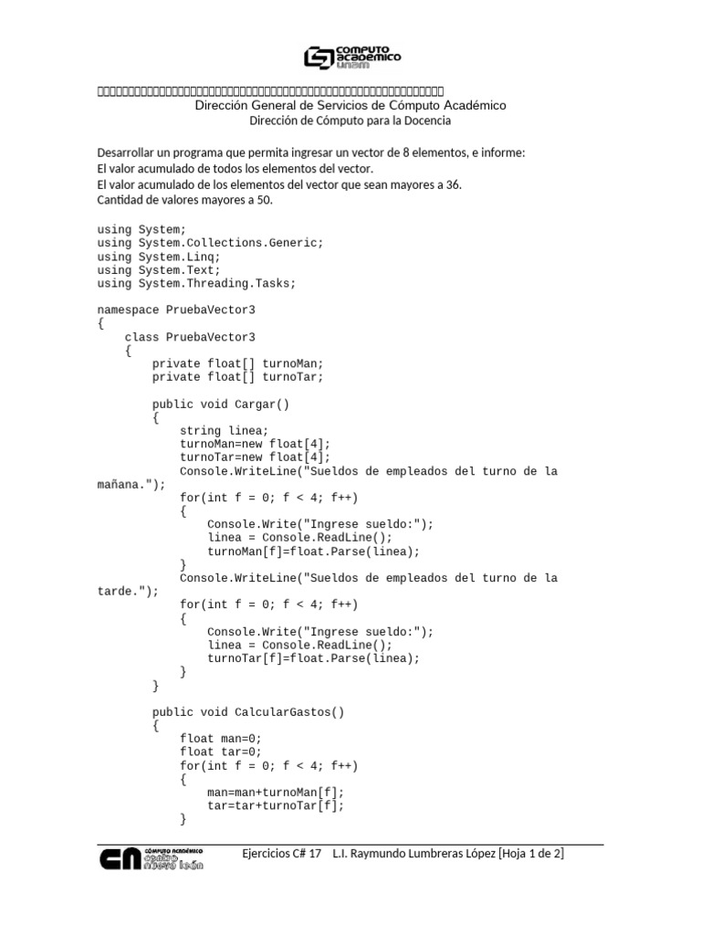 17 Ejercicios CSharp | PDF