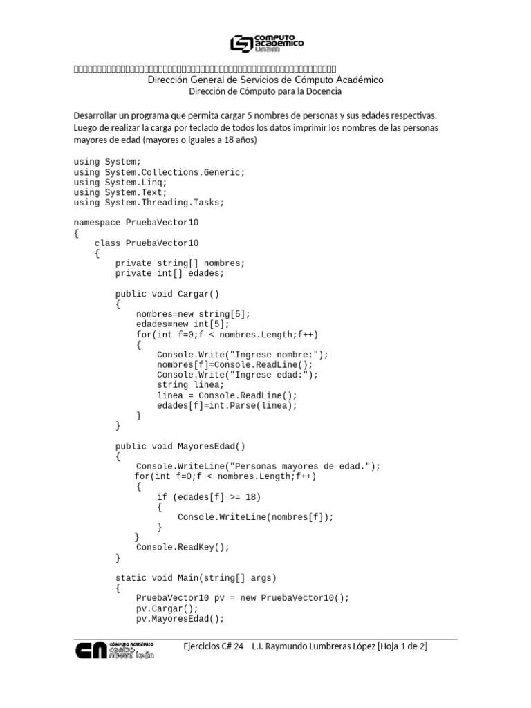 24 Ejercicios CSharp | PDF