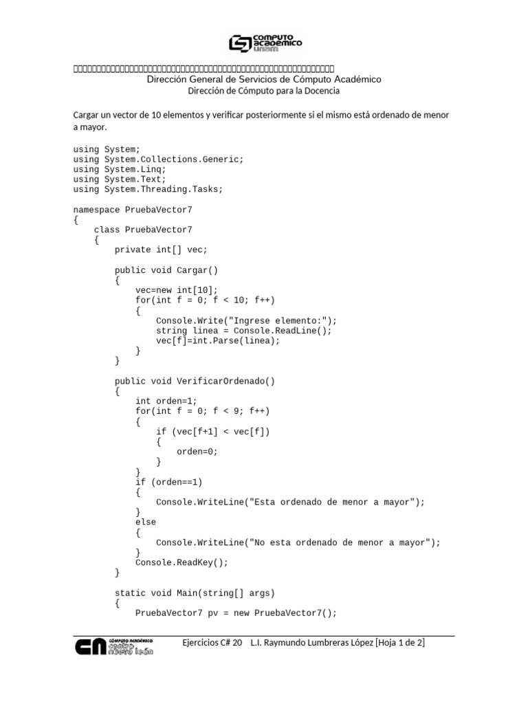20_Ejercicios_CSharp | PDF