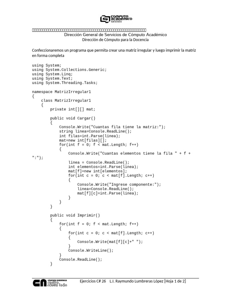 26_Ejercicios_CSharp | PDF